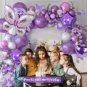 purple butterfly balloon arch kit, 167 Pieces Purple Butterfly Baby Shower Decorations, lavender balloon arch kit for Mother's Day Valentine's Day Birthday Wedding Party Decoration.