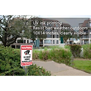 Warning Security Cameras In Use 24 Hour Video Surveillance Sign 10x14 Aluminum UV Ink Printed,Durable/Weatherproof Up to 7 Years Outdoor for House and Business (4-Pack)