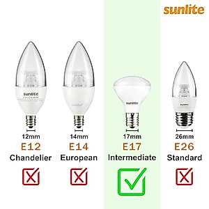 Sunlite LED R14 Mini Flood Light Bulbs, 4 Watts (25W Equivalent), 280 Lumens, Intermediate (E17) Base, Dimmable, ETL Listed, 2700K Soft White, for Curio Cabinet Light, 3 Count