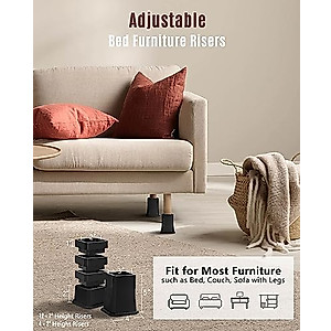 Affogato Bed Risers (Pack of 16) Adjustable Furniture Risers Lift Heights 2, 3, 4 or 5 Inch Heavy Duty Lifts Up to 5,000 lbs Bed Lifts Risers for Bed Frame Sofa Couch Desk and Table, Black