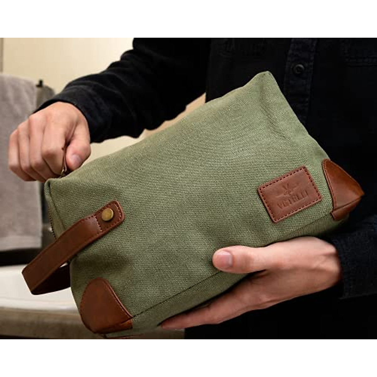 Vetelli Vintage Canvas Toiletry Bags, Travel In Style, Waterproof Canvas Dopp Kits, Durable (Marco)