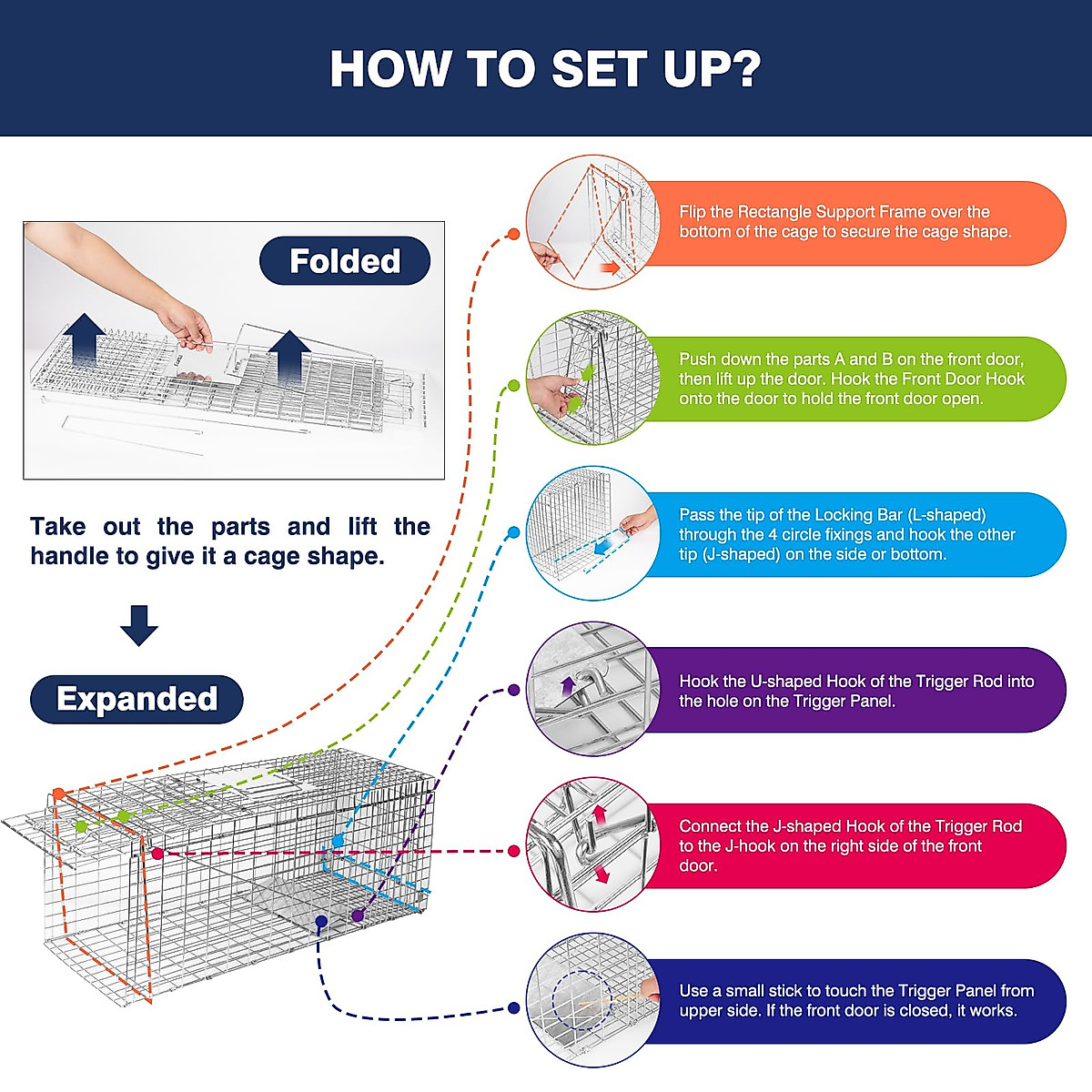 Animal Trap Cage, 24 Inch Live Traps for Raccoons Heavy Duty, Cat Trap for Stray Cats, Squirrels, Raccoon, Rabbits, Possum, Skunk, Outdoor Small Animal Trap, Humane Catch & Release, Foldable