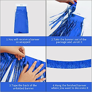 BEISHIDA 3 Packs Metallic Foil Fringe Garland Blue Wall Hanging Tinsel Fringe Banners for Valentine New Year Parade Floats Bridal Shower Wedding Birthday Holiday Party Decoration(30 Feet)