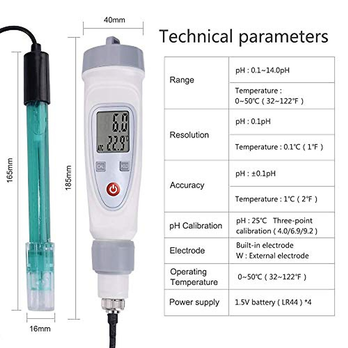 Y-LKUN Water Quality Meter Digital Water Quality Tester Pen PH Meter Water Quality Test Pen PH-20W External Connection Electrode Tester Measuring Tool Moisture Meter