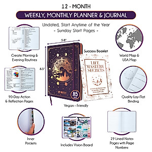 Life Mastery Planner - A 12 Month Journey to Crush Your Goals, Increase Productivity, Passion, Success & Happiness - Weekly & Monthly Life Planner, Habit-Tracker, Gratitude Journal & Organizer, A5