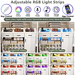 Wardrobe Armoire Closet with Charging & LED Light,Walk-in Closet Island Dresser with Glass Showcase,3 Drawers & Doors, Modern Storage Display Cabinet with Bench for Bedroom,Fitting Room & Shops（White）