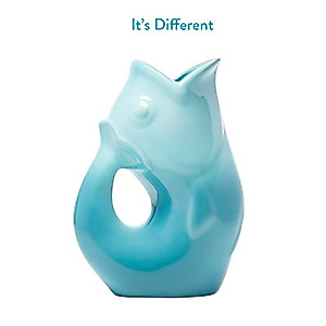 Gurgle Pot Fish Pitcher- Gradient Blue | Large Flower Vase or Beverage Pitcher | Blue Serving Ware for Parties | Indoor and Outdoor Serveware | Coffee and Dining Room Tables Centerpieces