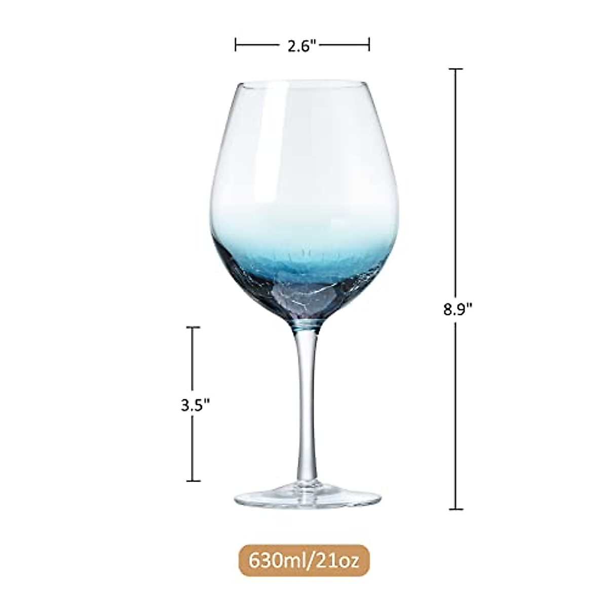 Joeyan Handmade Blue Crackle Wine Glasses,Large Crystal Burgundy Wine Glass Cup with Stem,Red White Wine Goblet Tumbler,Aesthetics Glassware Collection,Set of 2,21 oz