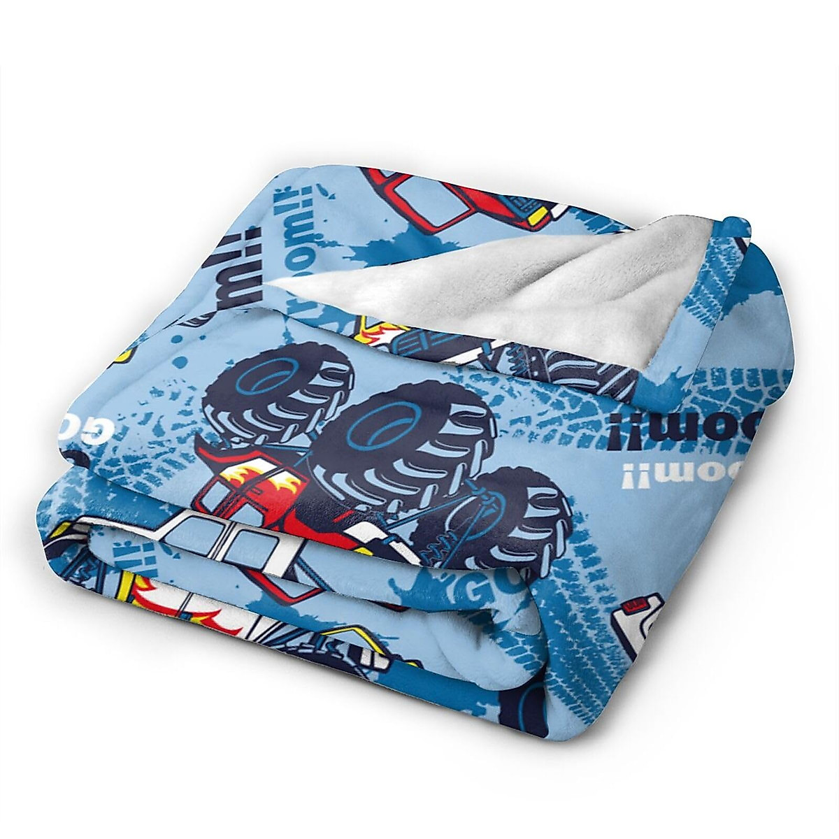 Monster Cartoon Pattern Trucks Car Throw Blanket Soft Bed Bedding Warm Cozy Plush Flannel Fleece Blankets Gifts for Kids Boys Teens Men, Sofa Couch Bedroom Home Decor, 60"x50"