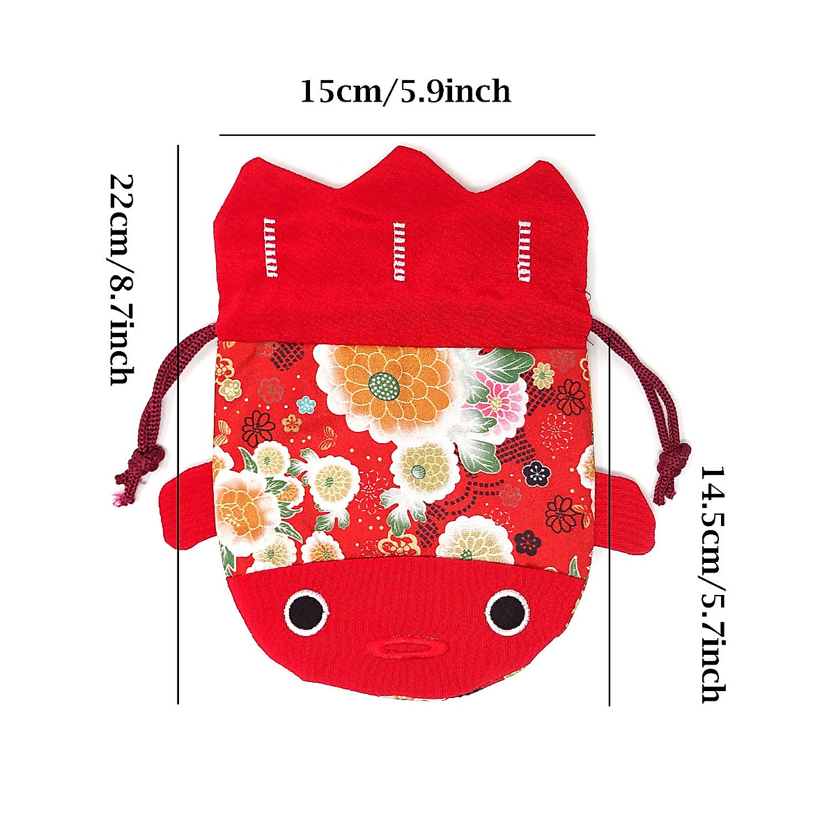 Honbay Cute Japanese Style Goldfish Drawstring Bag Gift Bag Cosmetic Bag Jewelry Pouch Coin Purse, 22x15cm/8.7x5.9inch (Red)