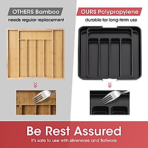 AUJEN Silverware Organizer - Expandable Kitchen Drawer Organizer, Adjustable Utensil Organizer, Cutlery Drawer Organizer for Forks, Knives, Multipurpose Kitchen Organizers and Storage Solution, Black