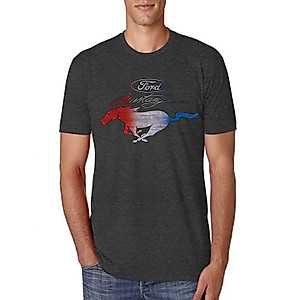 Ford Mustang Shirt USA Flag Mustang Emblem Cars and Trucks Mens Premium Tri Blend T-Shirt, Vintage Black, X-Large