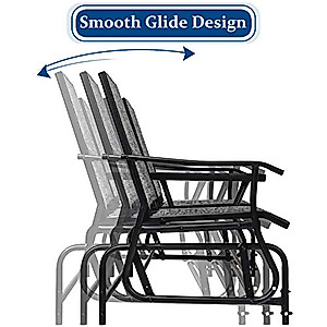 S AFSTAR Patio Glider Bench, 2-Person Outdoor Glider Chair with Center Table, Double Rocking Chair Loveseat for Patio Backyard Poolside Lawn (Grey)