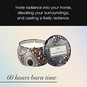 Voluspa Yashioka Gardenia, Mini Tin Candle, 4 oz, 25 Hour Burn Time, All Natural Wicks and Coconut Wax for Clean Burning, Vegan, Poured in the USA
