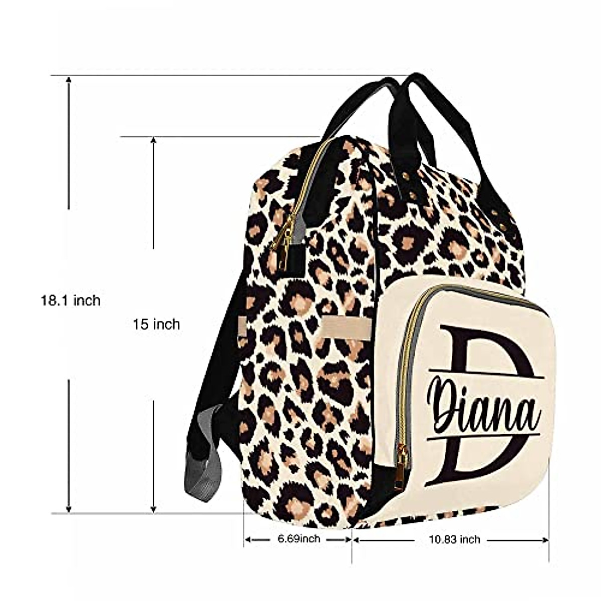 Artsadd Personalized Diaper Bag with Name Travel Backpack - Custom Name Backpack Leopard Print - Personalized Monogrammed Nappy Backpack Daypack Handbag Shoulder Bag for Unisex Hiking Camping Work