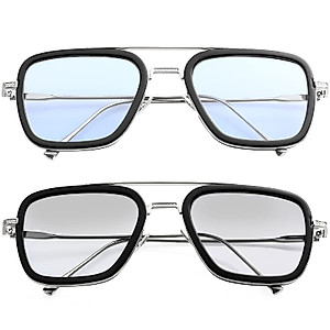 AIEYEZO Tony Stark Sunglasses Vintage Square Metal Frame Eyeglasses for Men Women - Iron Man and Edith Sun Glasses (Spider Man Same Color + Tony Stark Same Color)