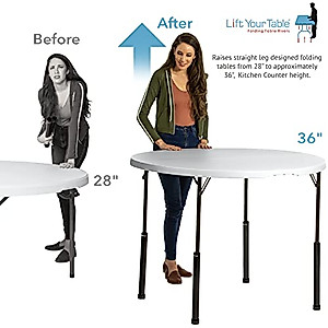 Lift Your Table® Folding Table Risers, Easy-to-Use Straight Leg Folding Table Extensions, Counter Height, Raises Folding Tables 8” Inches. Durable, Sturdy. Set of 4, Black, Made in The USA