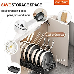 Enskatec Pots and Pans Organizer Under Cabinet, Sliding Pot Lid Holder and Pan Rack in Kitchen, Pull out Pot and Pan Organizer, for Pot Lid, Bakeware, Dishes, Pots and Pans Storage