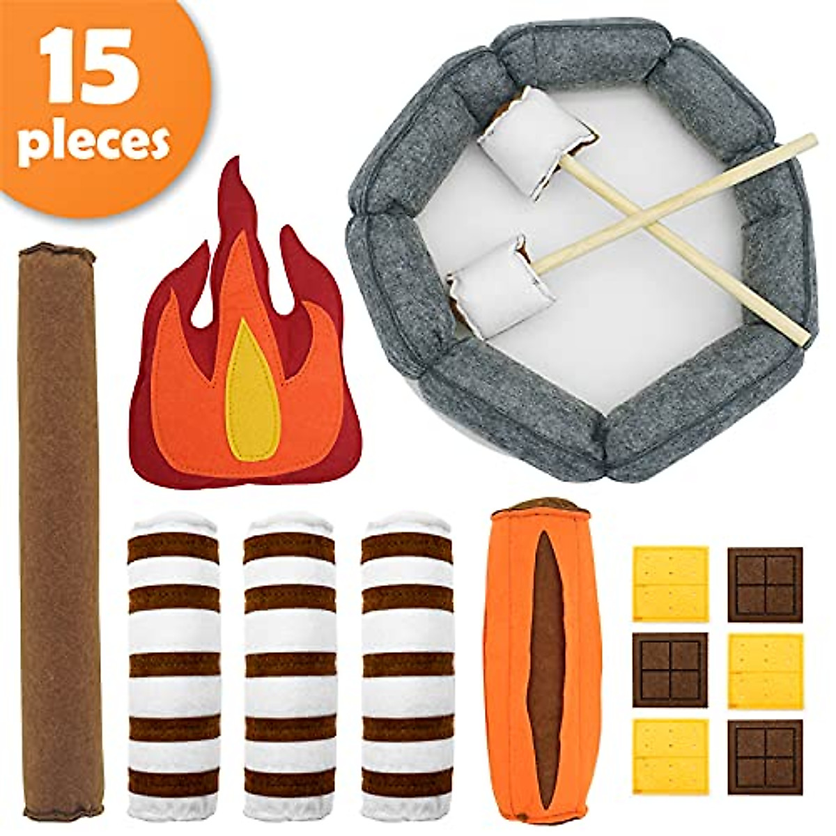 Kids Camping Toys Plush Toy Campfire,Dramatic Play Toys For Preschool,Sensory Play Camping Toy Set with Plush Felt Fake Fire,Multi-element Indoor and Outdoor Props,Outdoor Activities Camping Toy Sets
