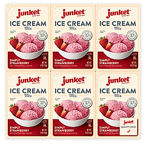 Junket Strawberry Ice Cream Mix: Makes 6 Quarts Old Fashioned Homemade Ice Cream for Ice Cream Maker or Hand Stir - Just Add Milk and Cream, Chill, and Enjoy. Quick and Easy! 4 oz Box of Powdered Ice