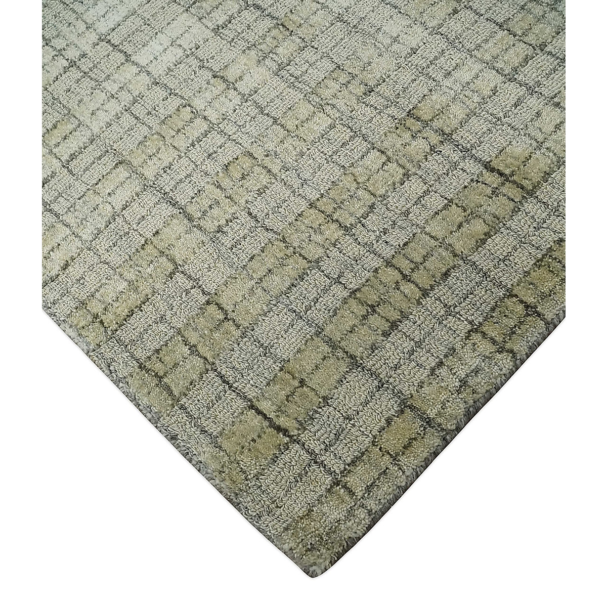 Artisan's Arc Checkered Scandinavian Hand Made Blended Wool Flatwoven Area Rug, Camel, Beige and Gray, 8x10 | KE16810