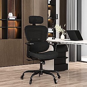 Ergonomic Office Chair - Mesh Office Chair High Back, Rolling Desk Chair, Executive Swivel Chair, Computer Chair with 3D Adjustable Armrest, 3D Lumbar Support, Blade Wheels, Adjustable Headrest