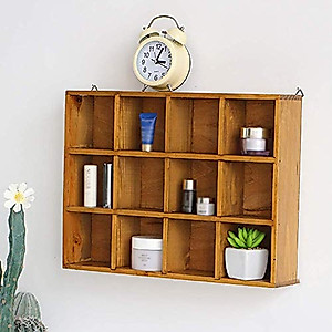 PIBM Stylish Simplicity Shelf Wall Mounted Floating Rack Shelves Retro Solid Wood Small Object Storage Room Restaurant,12 Grids, Wood , 40x8x30cm