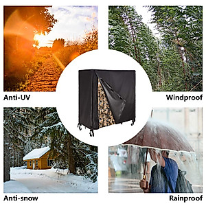 TUYUU 4ft Firewood Rack,Firewood Rack Outdoor/Indoor,Heavy Duty Fireplace Log Holder,Wood Rack for Firewood,600D Oxford Firewood Rack Cover for Patio Logs Pit Storage Steel Tubular Wood Pile Rack.