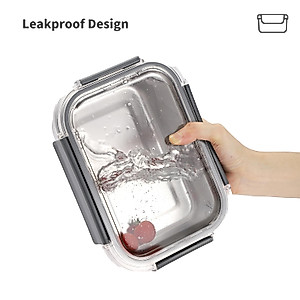GEEJA Set of 2 stainless steel food containers with lids, Airtight kimchi containers, Leakproof meal prep bento box, Dishwasher/Oven/Freezer safe