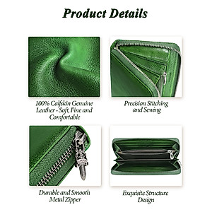 WILD WORLD Designer Emerald Green Calfskin Soft Leather Wallets for Ladies, Large Capacity Clutch Purse for women With Gift Box