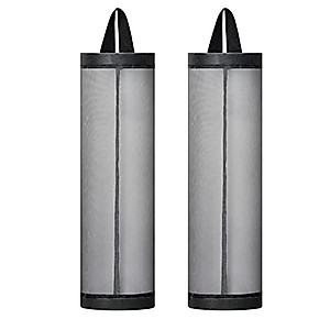 Kitchen Grocery Plastic Bag Holder and Dispenser, Waterproof Washable Wall Mount Folding Mesh Storage Bag 2 Pack Black, Recycling Grocery Pocket Containers