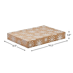 Hallmark Kraft Shirt Box Bundle (12 Boxes: White Snowflakes and Stripes on Kraft) for Christmas, Hanukkah, Birthdays, Weddings and More