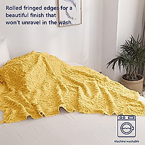 Simple&Opulence 100% Cotton Throw Blanket for Bed, Couch, Boho Textured Geometric Knit Woven Blanket with Tassels Soft, Lightweight Breathable Shabby Chic Farmhouse Decoration for All-Season(Yellow)