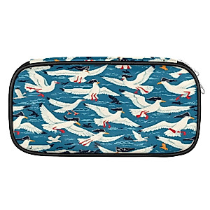 CFERSAN Pencil Case Aesthetic Pouch for Boys Girls Funny Bird Ocean Summer,Cute Kids Special Pen Bag Large Capacity Marker Case Storage with Zippers,Preppy Crayon Box Organizer for School Class
