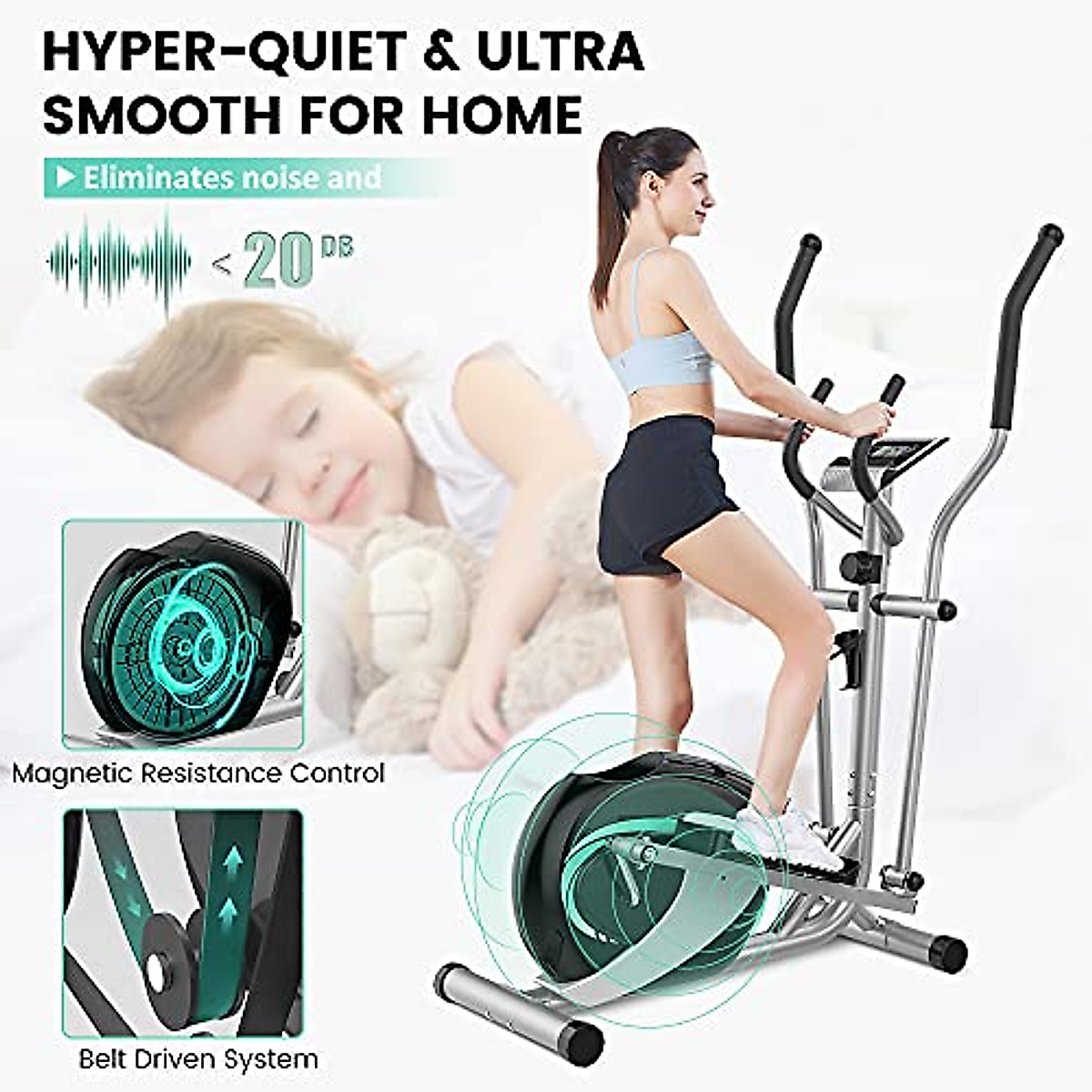 Dripex Elliptical Machines for Home, Cardio Fitness Cross Trainer w/Hyper-Quiet Magnetic Drive System, 8 Resistance Levels, 6KG Flywheel, Heart Rate Sensor, LCD Monitor, Device Holder