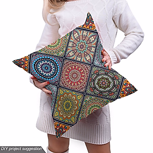 Ambesonne Mandala Fabric by The Yard, Checkered Rectangles Pattern Various Oriental Inspired Motifs Culture, Decorative Fabric for Upholstery and Home Accents, 1 Yard, Beige