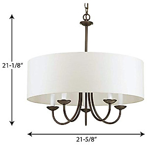 Drum Shade Collection 5-Light White Textured Linen Shade Farmhouse Chandelier Light Antique Bronze
