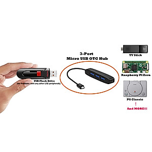 AuviPal 3-Port Micro USB OTG Hub Adapter (3 USB Ports + Power Port) for Fire Stick 4K, PlayStation Classic, Raspberry Pi Zero, Sega Genesis Mini, S/NES Classic Mini and More - 2 Pack