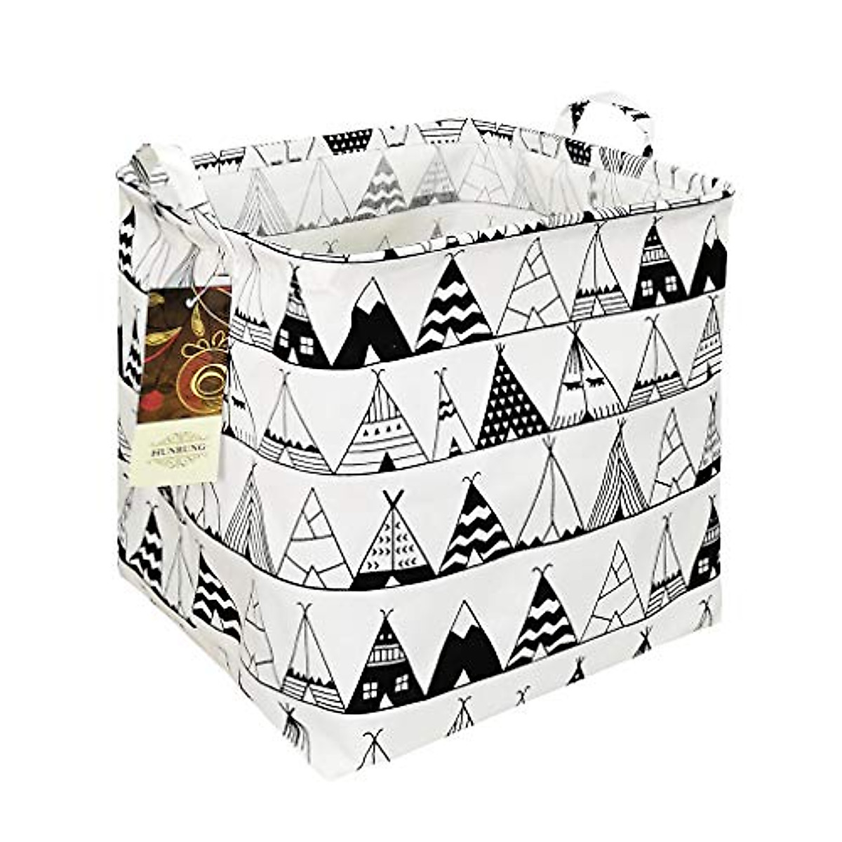 HUNRUNG Square Storage Bins Nursery Hamper Canvas Laundry Basket Foldable with Waterproof Nursery Boxes for Shelves/Gift Baskets/Toy Organizer/Children Room Decor（Square-Tent）