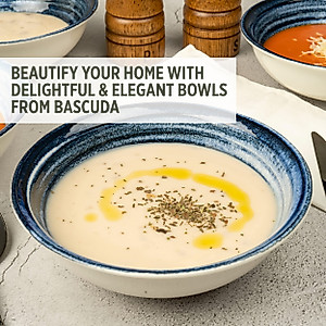 Bascuda® Porcelain Cereal Bowl | Porcelain Bowls Set of 4 | Soup| Cereal | Dessert | Rice | Salad |Side Dish | Snack | Nuts | Blue Bowls Microwave and Dishwasher Safe | 7 Inches (20.3 Oz)