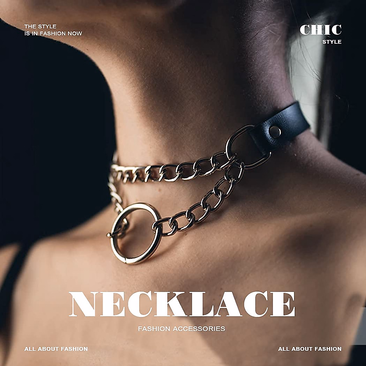 CLOACE Punk Gothic Choker Necklace Black Leather Chain Circle Necklaces Gothic Collar Chokers Rock O-Ring Wide Necklace Halloween Costume Jewelry Adjustable for Women