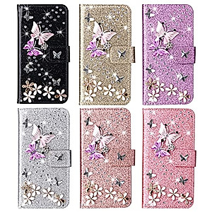 Losin Compatible with iPhone 14 Pro Max Wallet Case with Card Slots Luxury 3D Bling Glitter Diamond Rhinestones Butterfly Flowers Design for Women Girls Sparkle Shiny PU Leather Stand Kickstand Cover