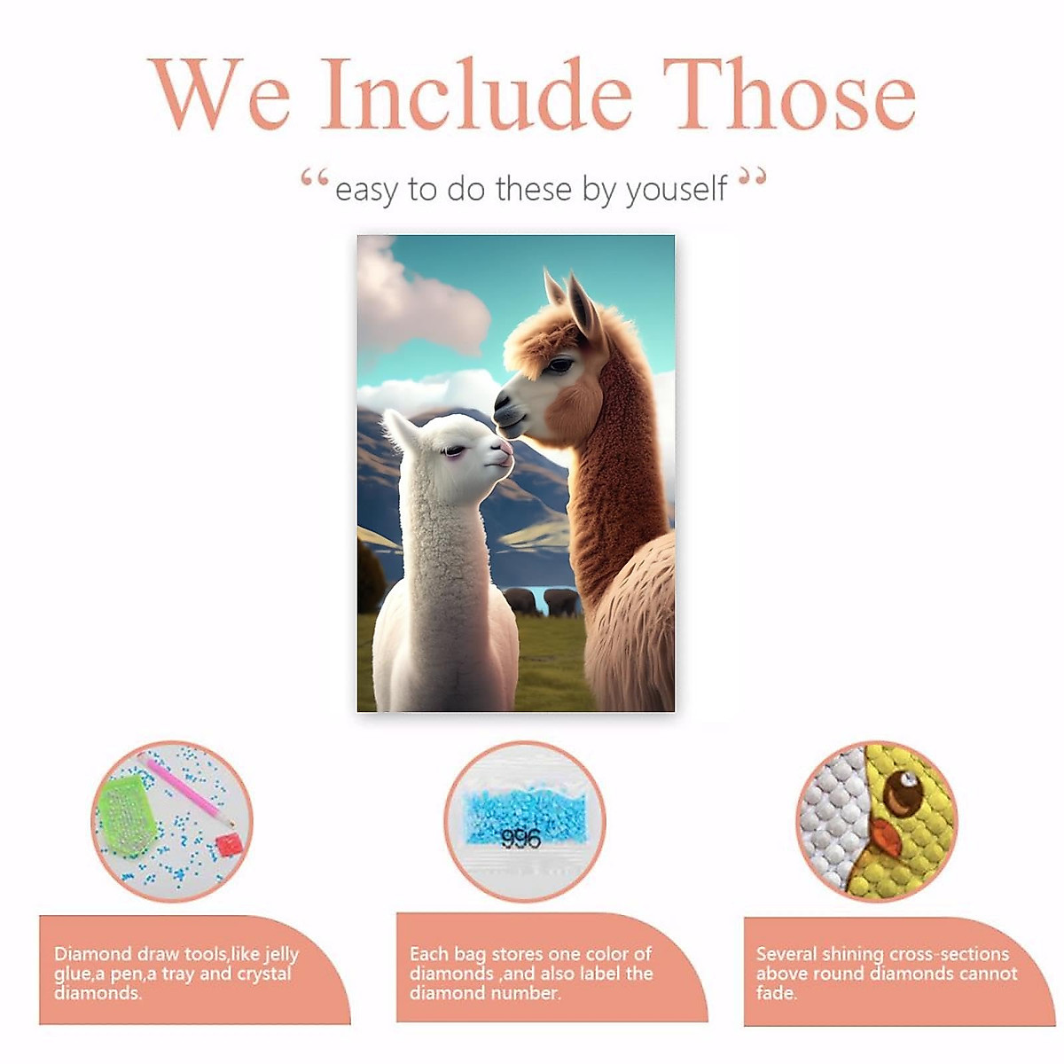 NSUAJOF Diamond Painting Kits, Personalized 5D for Adult Beginners Cloud Alpaca DIY Full Round Drill Diamond Art, Great Gift for Friends and Family Home Wall Decor 12x18 Inch