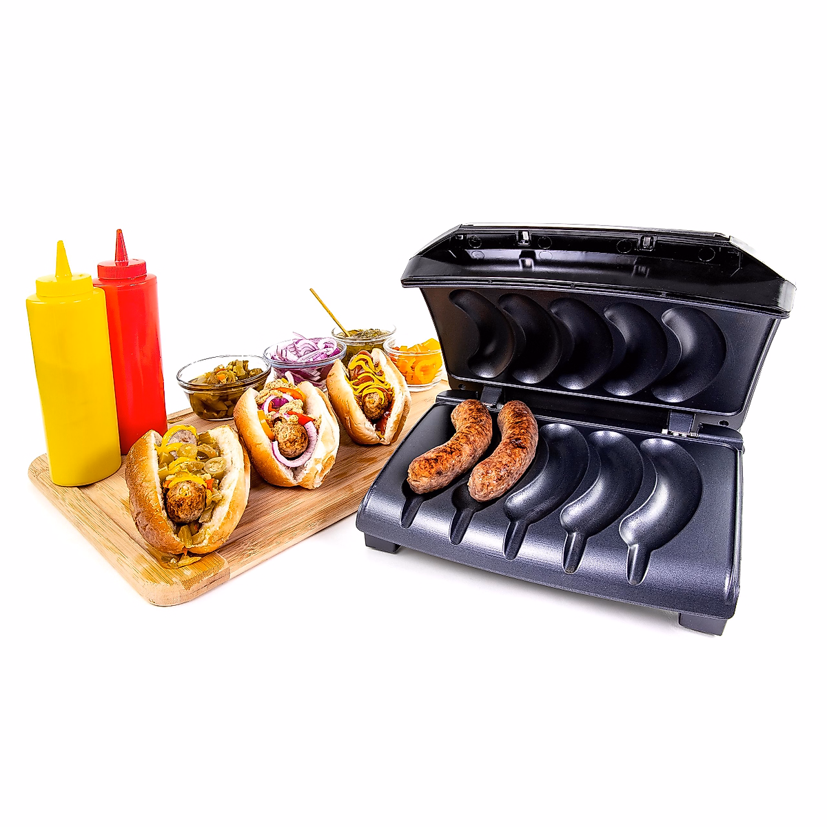 Homecraft Electric Sausage & Brat Grill with Oil Drip Tray, Carry Handle, and Cord Storage, up to 5 Links of Beef, Turkey, Chicken, Veggie Sausages, or Hot Dogs