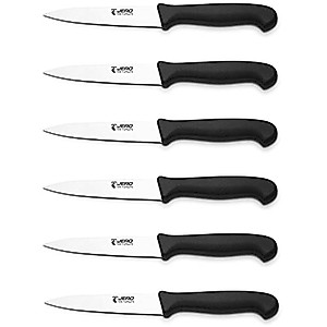 Jero 4 Inch Paring Knives - 6 Pack - Spear Point Blade Design - German High-Carbon Stainless Steel Blade With Impact And Temperature Resistant Poly Handle - Made In Portugal