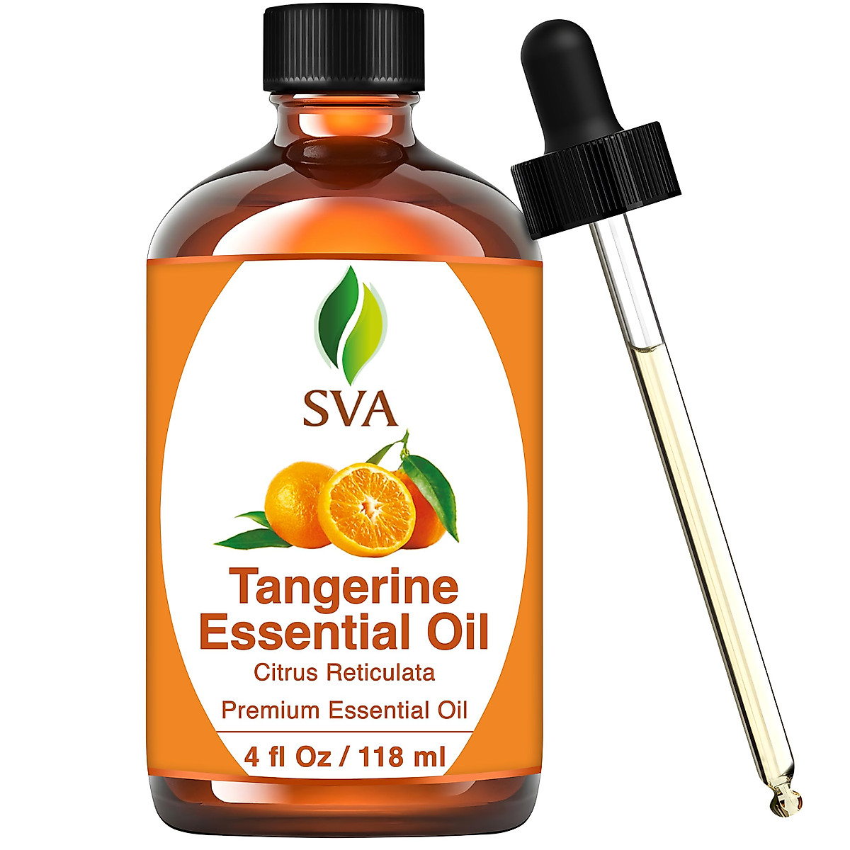 SVA Tangerine Essential Oil – 4 Fl Oz – 100% Natural Tangerine Oil - for Diffuser, Hair Care, Face, Skin Care, Aromatherapy, Scalp and Body Massage, Soap and Candle Making – with Dropper