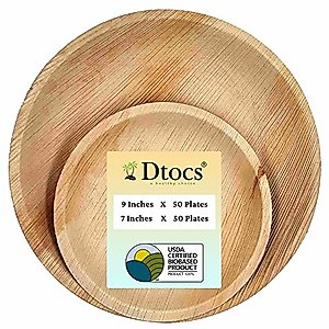 Dtocs Palm Leaf Plate 9 Inch Dinner Plate [50], 7" Dessert [50]