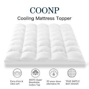 King Mattress Topper, Extra Thick Pillowtop, Cooling Plush Mattress Pad Cover 400TC Cotton Top Protector with 8-21 Inch Deep Pocket 3D Snow Down Alternative Fill