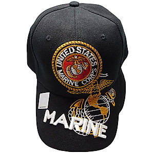 Trade Winds USMC Marines Seal 3-D Emblem EGA Marine Black Acrylic Adjustable Embroidered Baseball Hat Cap - Officially Licensed