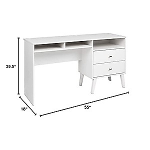 Prepac Milo Desk with Side Storage and 2 Drawers, 55", White